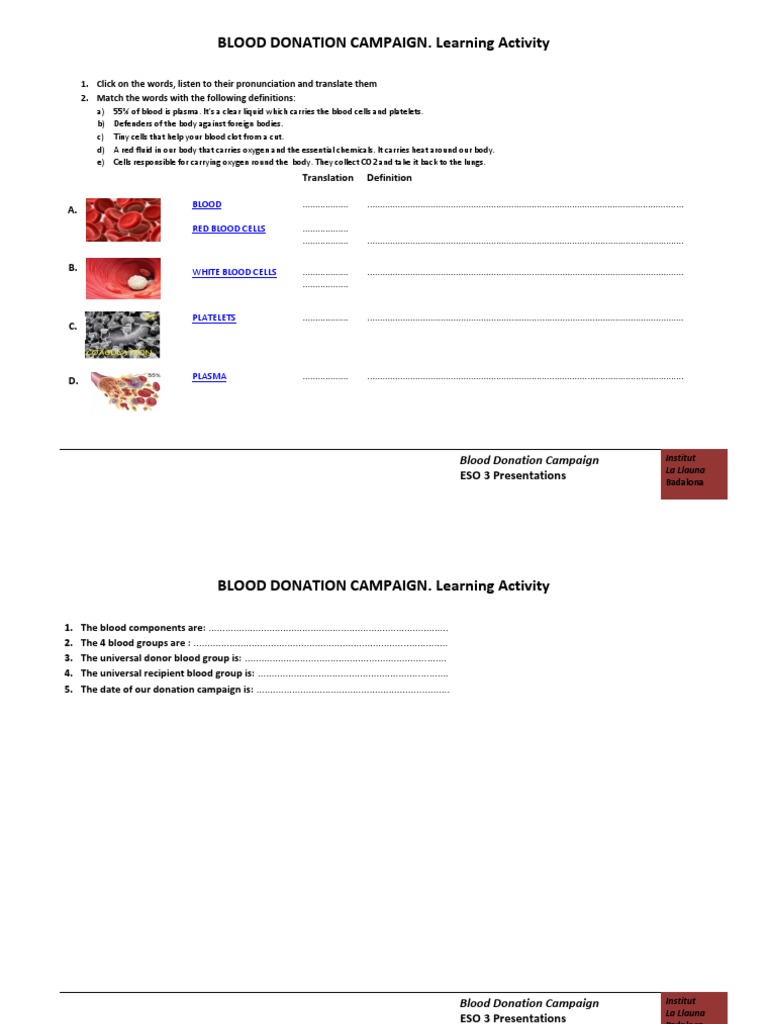 Blood Donation Campaign. Learning Activity | PDF | Wellness