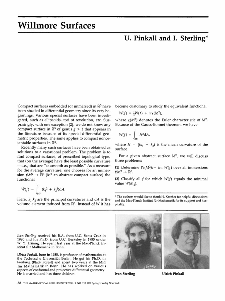 Willmore Surfaces: U. Pinkall and I. Sterling | PDF | Tetrahedron ...