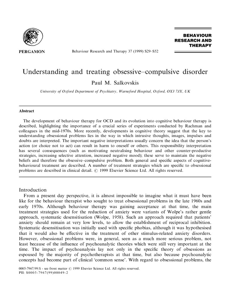 Salkovskis Undesrstanding and Treating OCD 1999 PDF | PDF | Obsessive ...