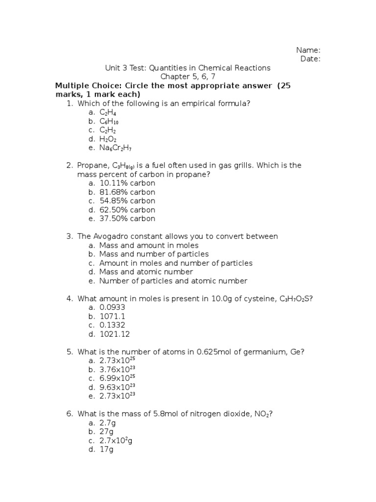 Grade 11 Test | PDF | Mole (Unit) | Molecules