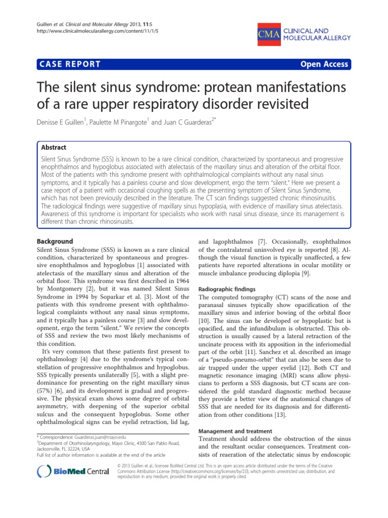 The Silent Sinus Syndrome: Protean Manifestations of A Rare Upper ...
