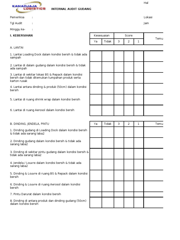 Form Internal Audit Gudang | PDF