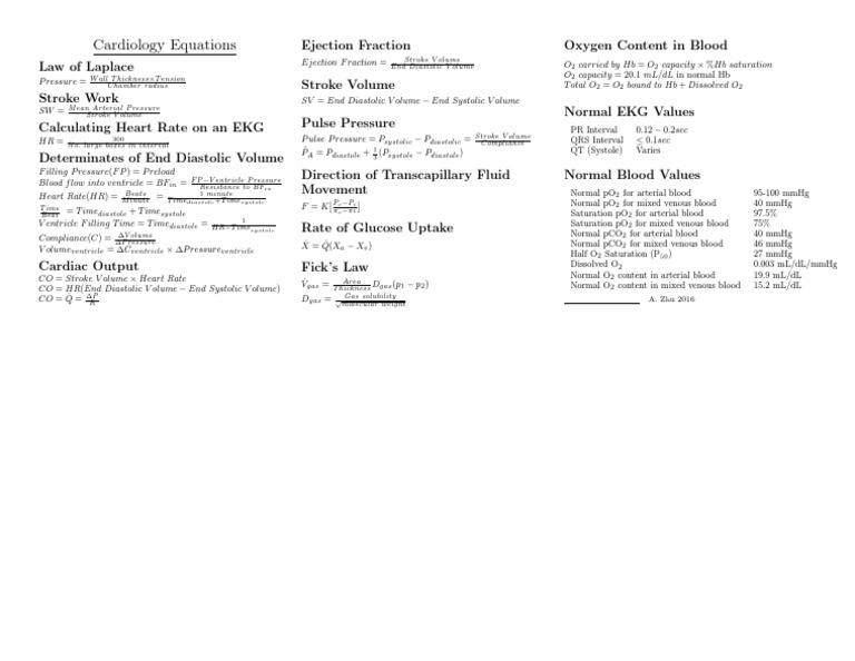 Essential Cardiology Equations Guide | PDF