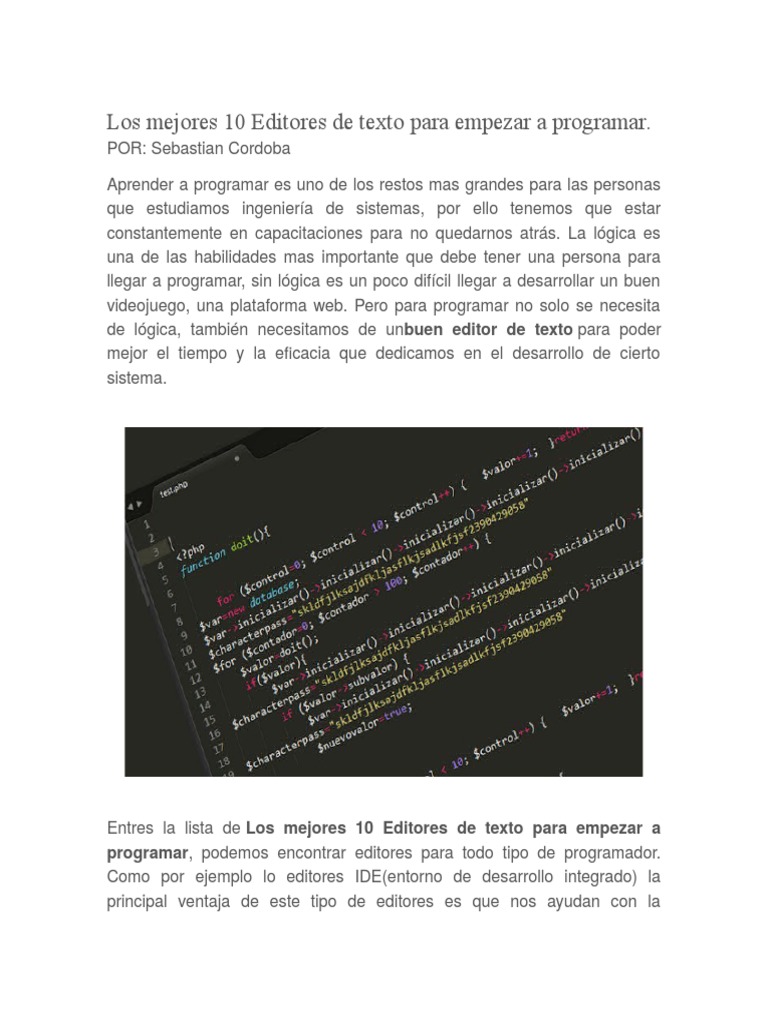 Los Mejores 10 Editores de Texto para Empezar A Programar | PDF ...
