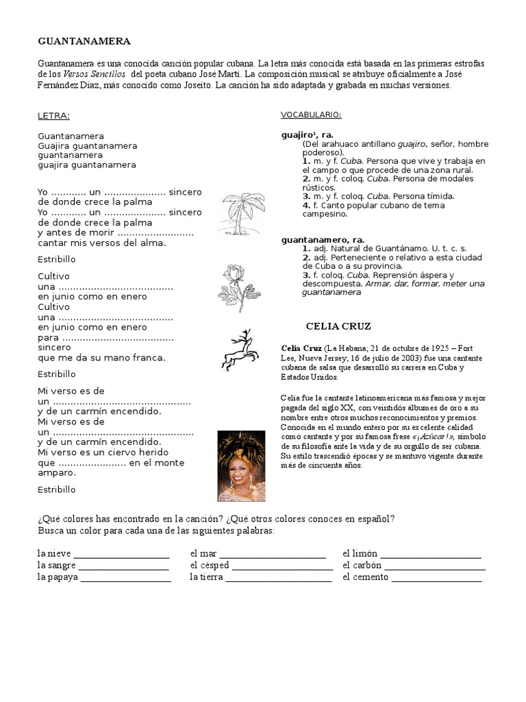 Guantanamera: Canción Cubana y Celia Cruz | PDF | Cuba ...