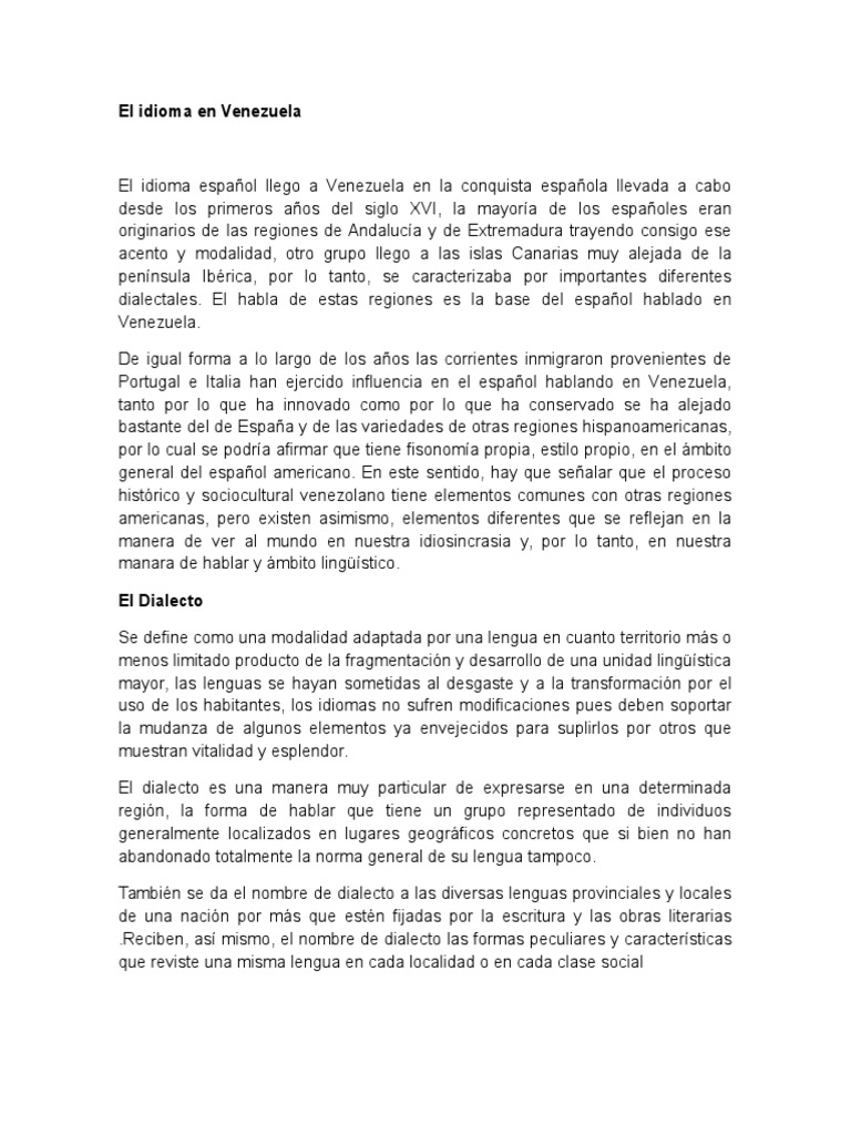 Dialecto Andino Venezolano: Características | PDF | Dialecto | Venezuela