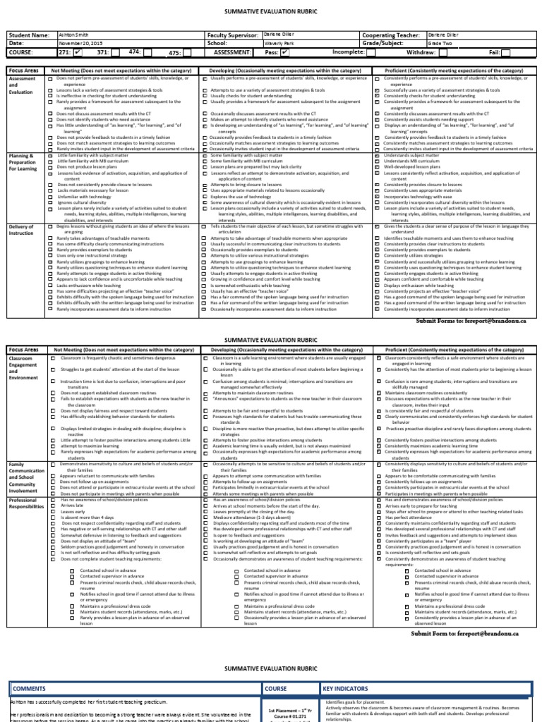 Summative Evaluation Rubric Guide | PDF | Educational Assessment ...