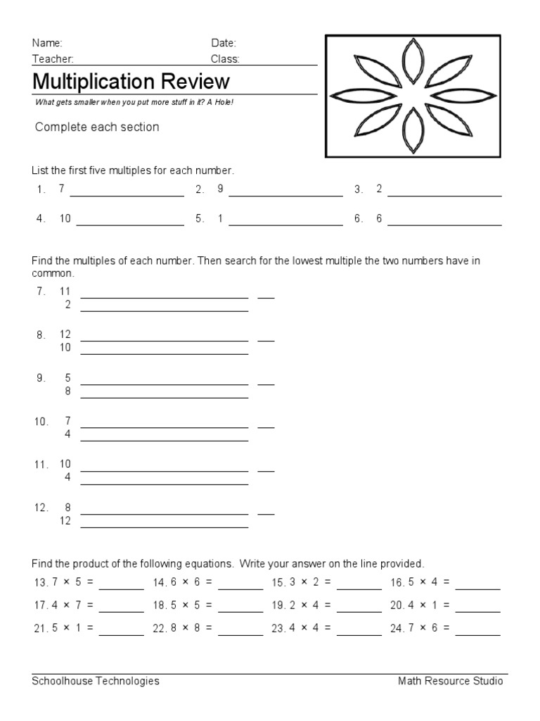 4th Grade Multiplication Review | PDF