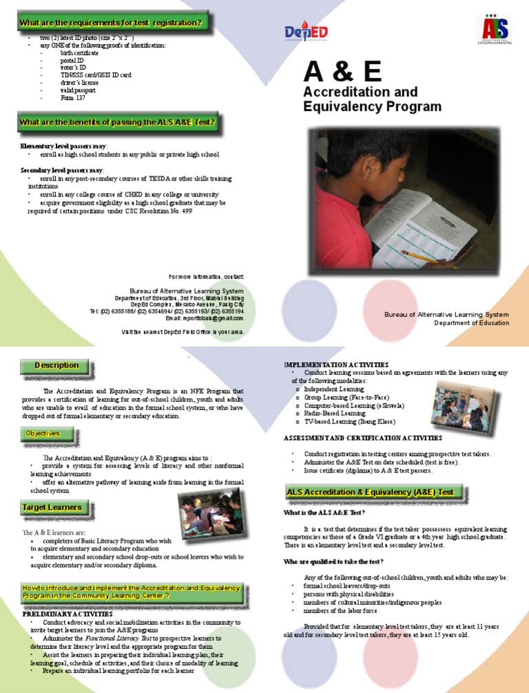 Accreditation and Equivalency (A&E) Brochure | PDF | Identity Document ...