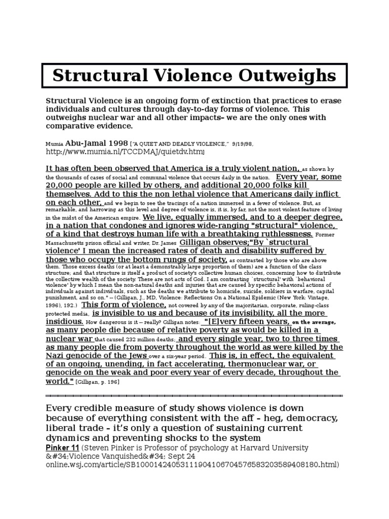 Structural Violence Outweighs | PDF | Violence | Social Institutions