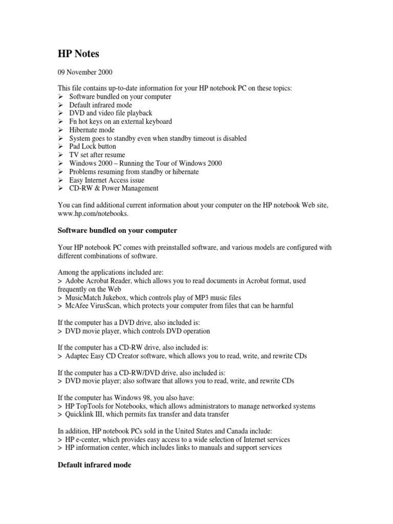 HP Notes: Software Bundled On Your Computer | PDF | Keyboard Shortcut ...