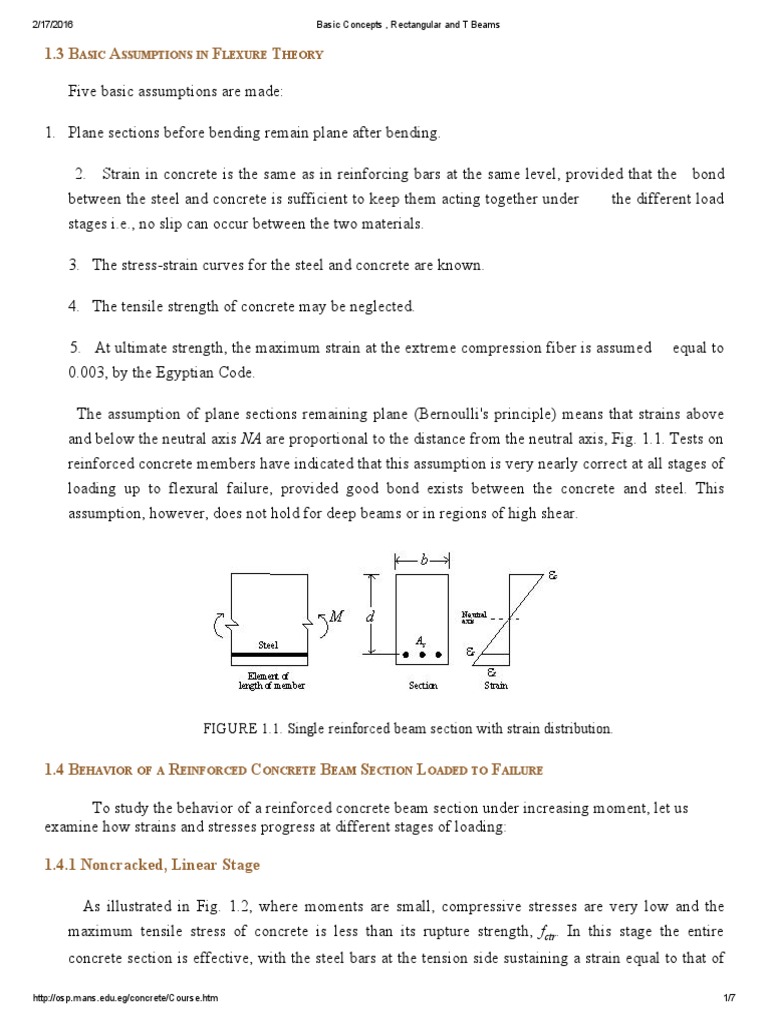 Basic Concepts, Rectangular and T Beams | PDF | Bending | Beam (Structure)