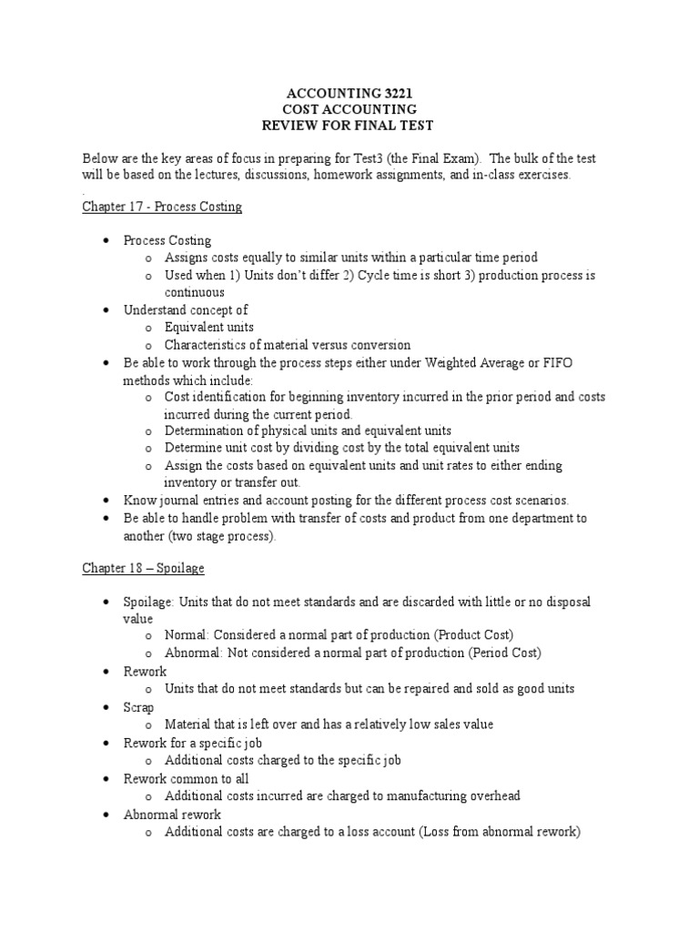 Cost Accounting Final Exam Review | PDF | Debits And Credits | Inventory
