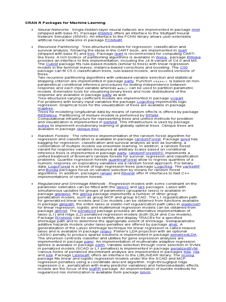 R Packages for Machine Learning | PDF | Regression Analysis | Support ...