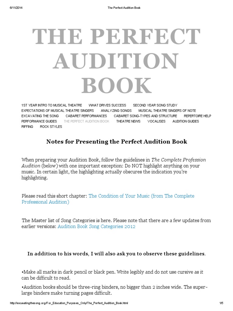 The Perfect Audition Book | PDF | Audition | Musical Theatre