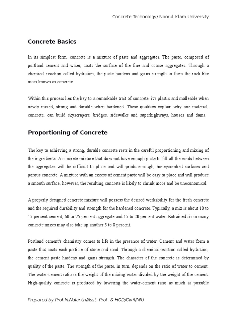 Concrete Basics: Concrete Technology/ Noorul Islam University | PDF ...