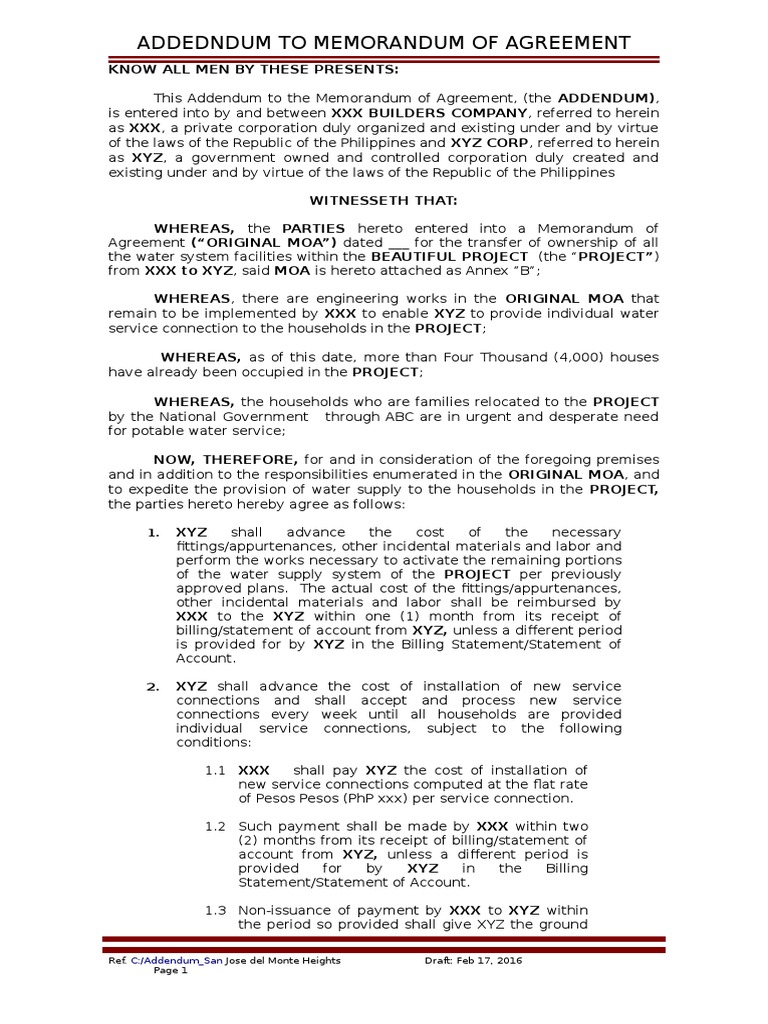 Addendum to MOA-sample | Politics | Justice