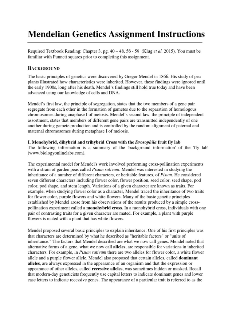 Mendelian Genetics Assignment Instructions | PDF | Dominance (Genetics ...