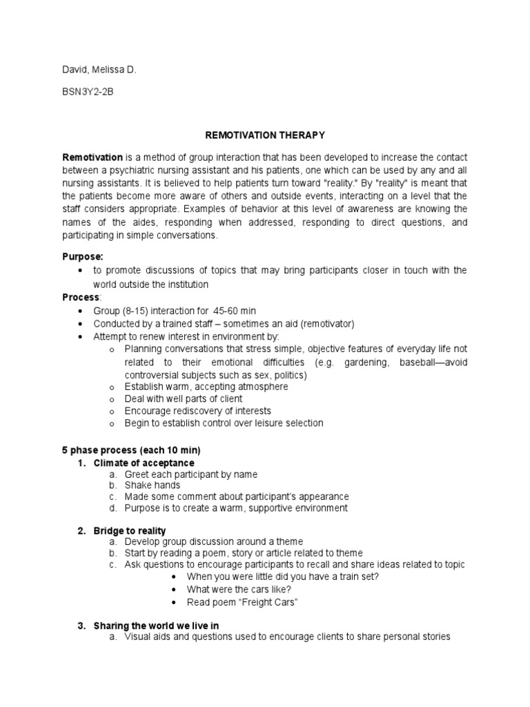 Remotivation Therapy | Conversation | Psychotherapy