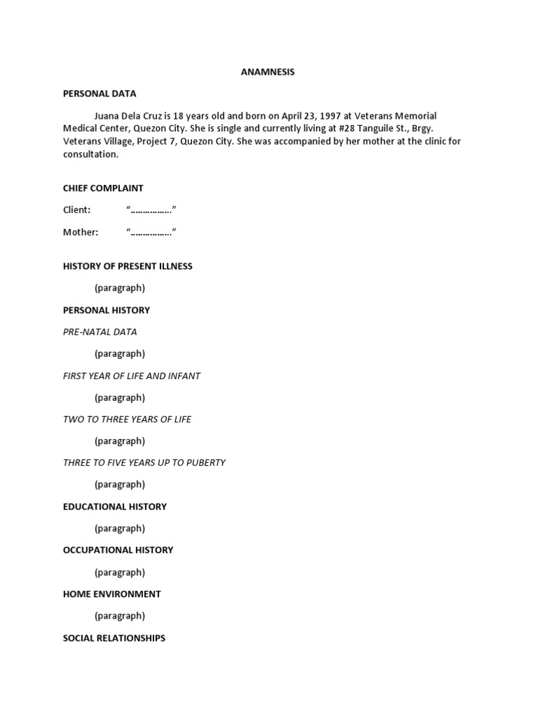 Format For Anamnesis | PDF | Social Science