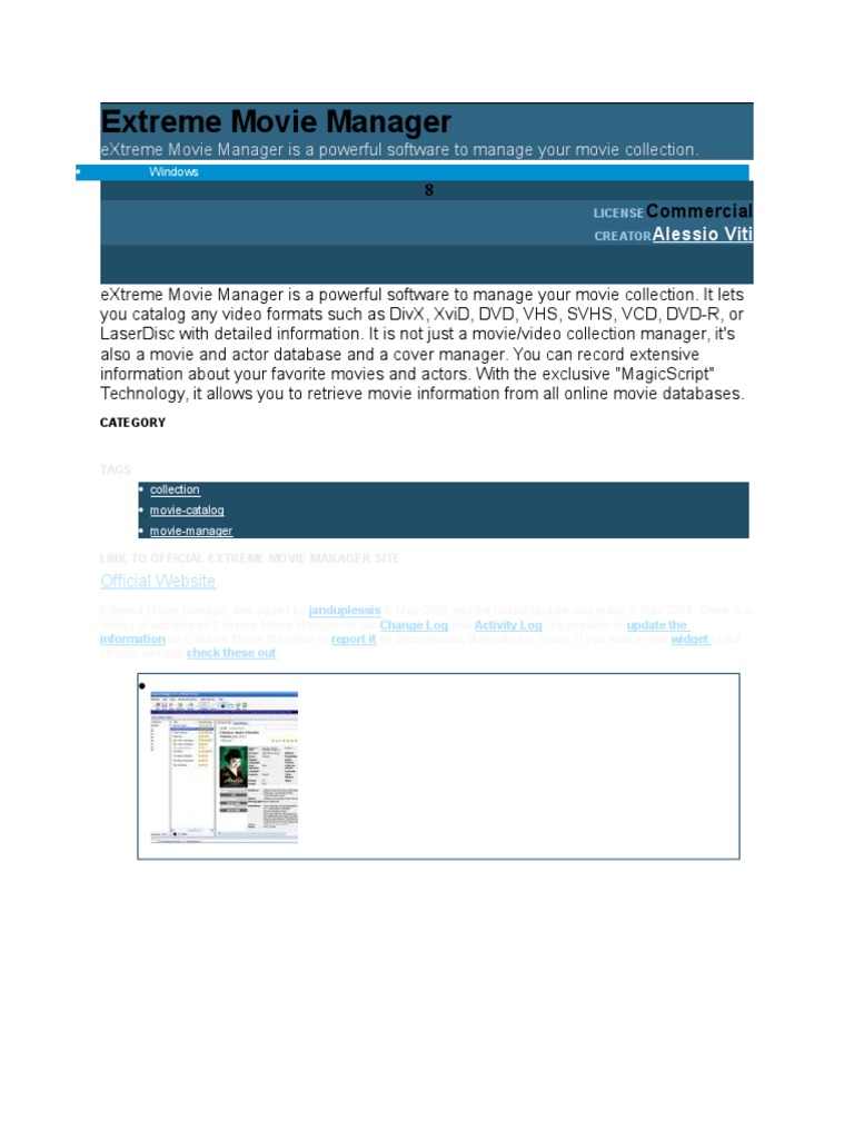 Extreme Movie Manager | PDF | Free Software | Dvd