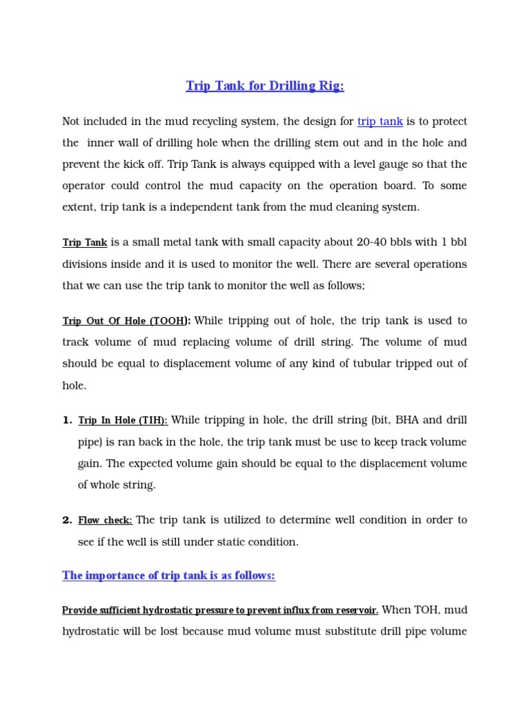 Trip Tank | PDF | Drilling Rig | Civil Engineering