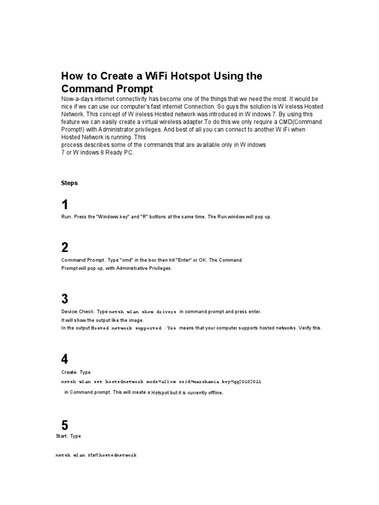 How To Create A Wifi Hotspot Using The Command Prompt: Steps | PDF | Wireless Lan | Wi Fi
