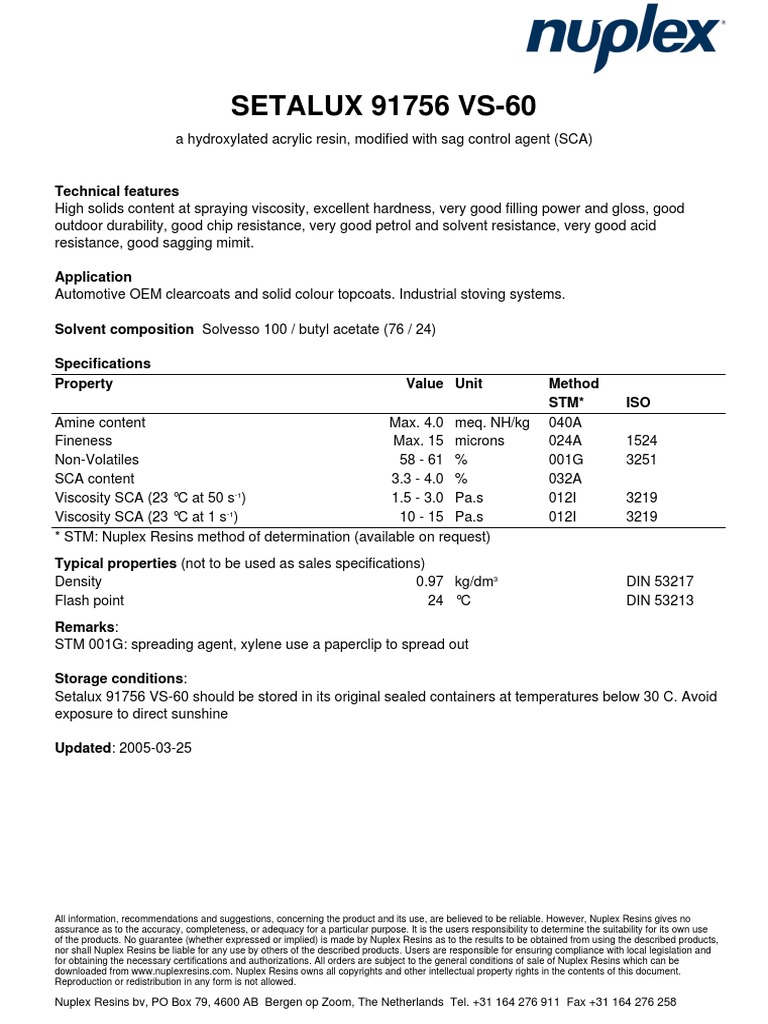 Setalux 91756 vs-60 Tds | PDF | Chemistry | Materials