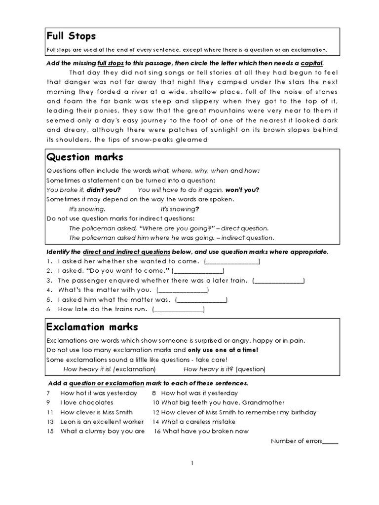 Punctuation Practice Worksheets | PDF | Cello | Adjective