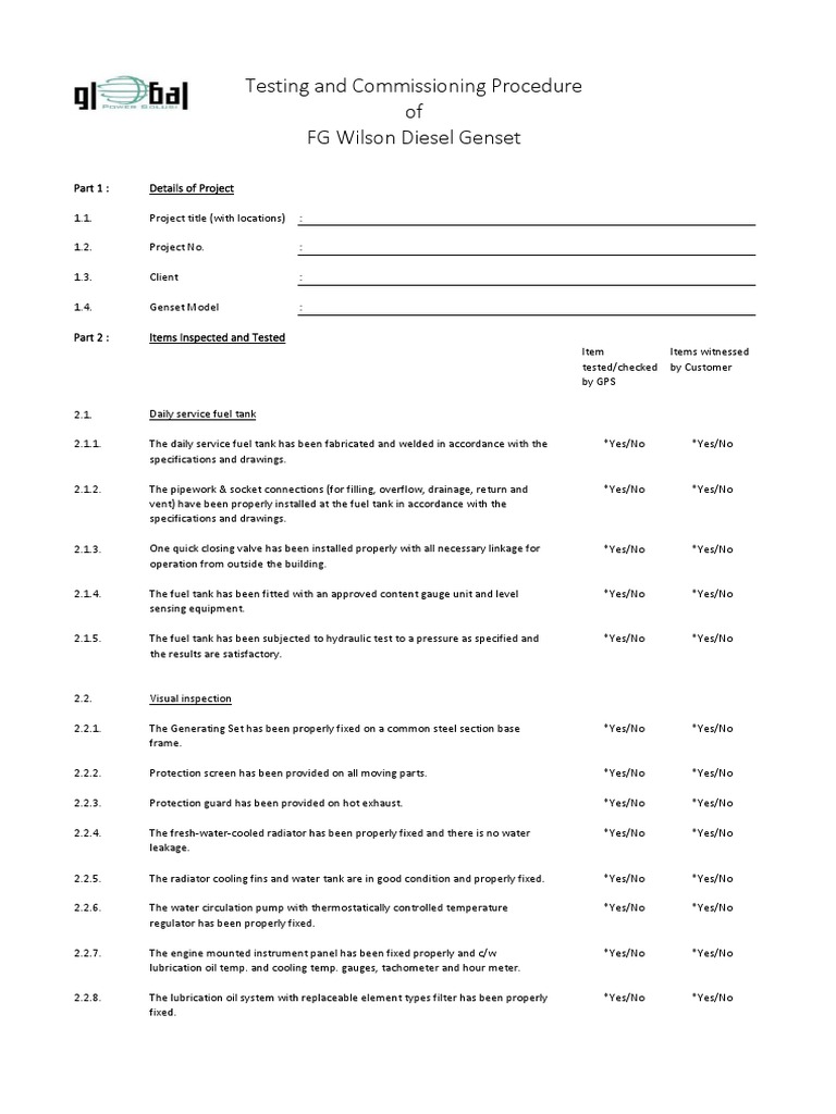 Genset Testing and Commissioning Report | PDF | Mains Electricity | Switch