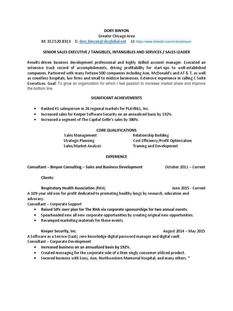 Account Manager Business Development in Chicago IL Resume Dory Binyon ...