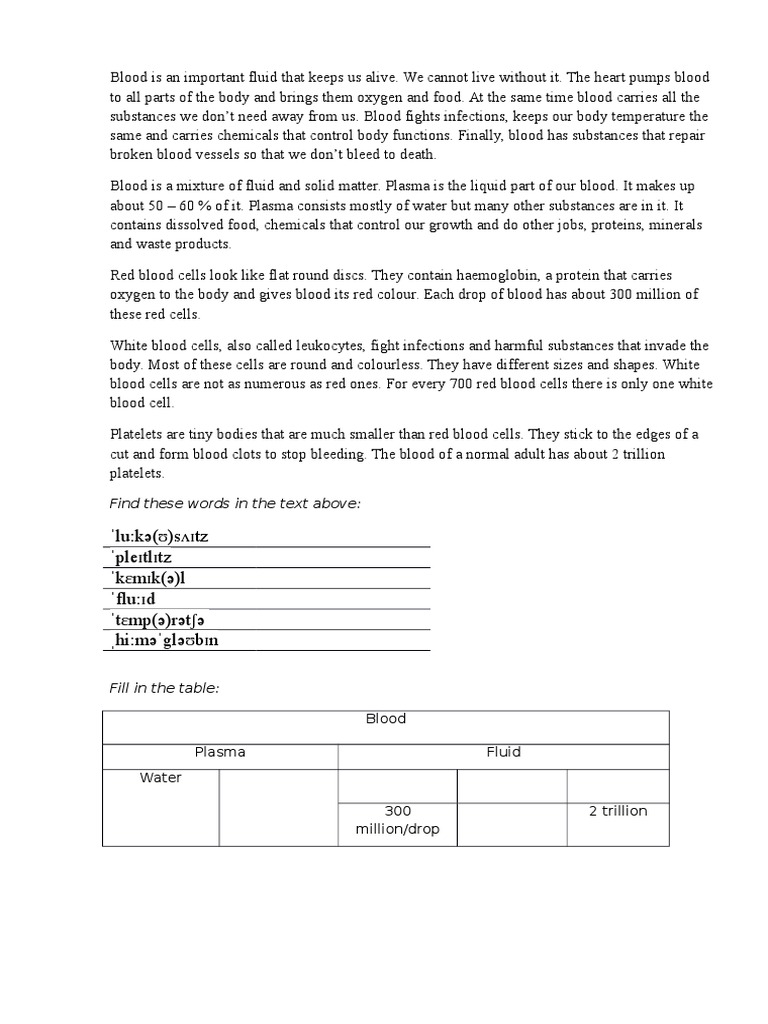 Blood Worksheet | PDF | Blood Cell | Blood