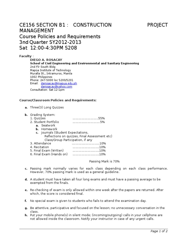 CE156 B13 QSY1213 Classroom Policies&Requirements | PDF | Test ...