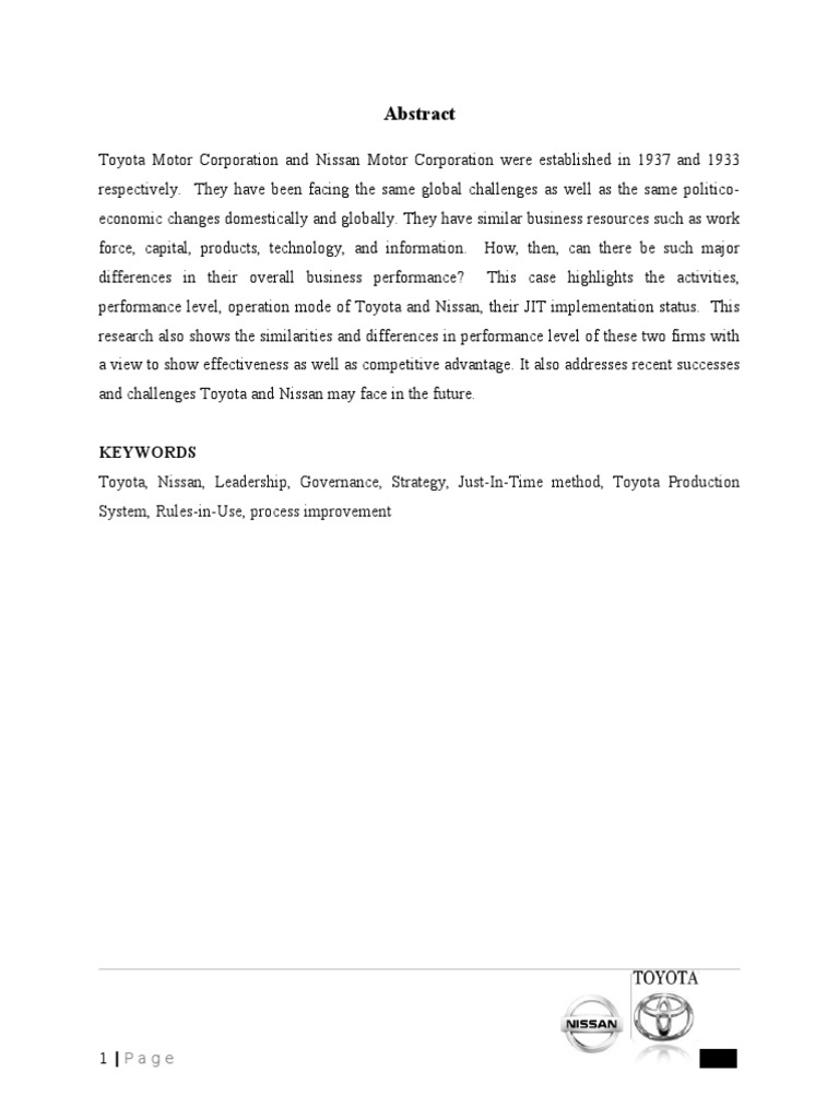 Just in Time Toyota Vs Nissan | PDF | Lean Manufacturing | Operations ...
