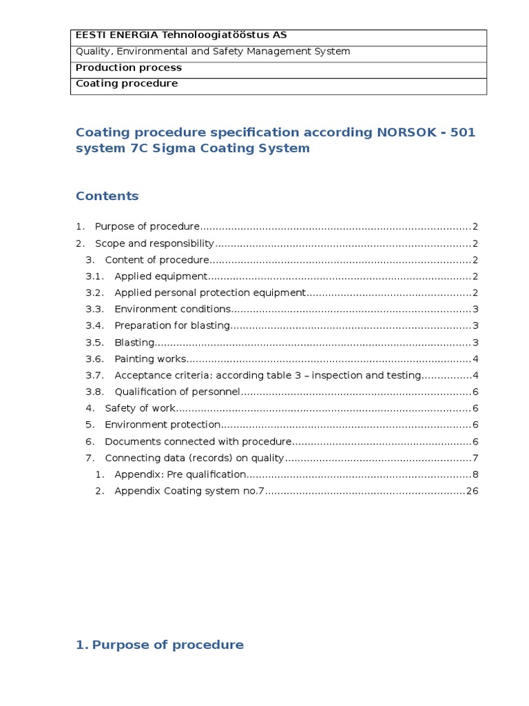 Coating Procedure Specification According NORSOK - 501 System 7C Sigma ...
