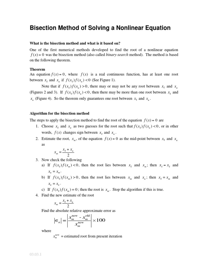 Bisection Method Mathematics Of Computing Equations