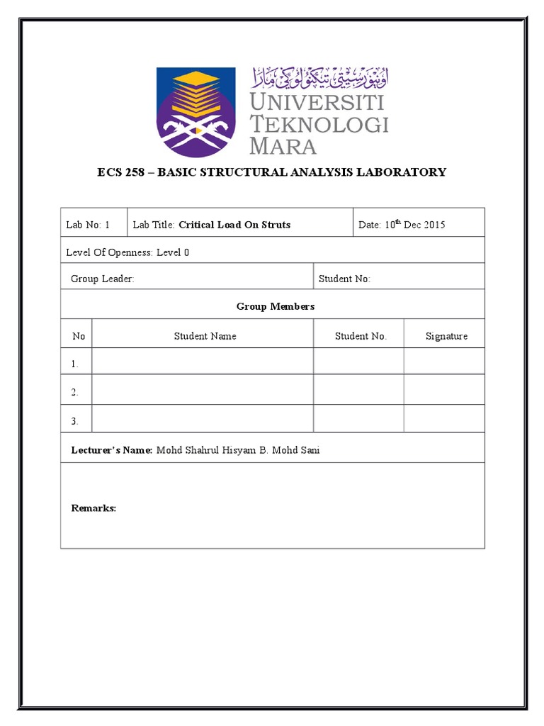 Structure Lab Critical Load On Struts | PDF | Buckling | Experiment