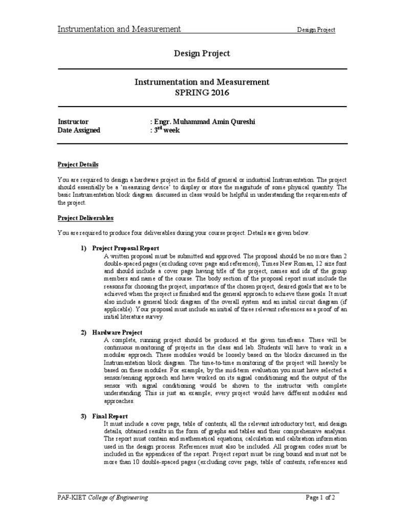 Design Project Instrumentation and Measurement SPRING 2016 | PDF ...