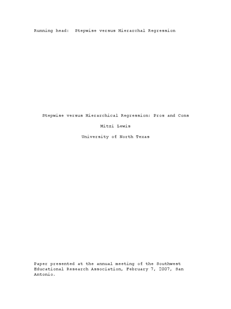 Stepwise Versus Hierarchical Regression: Pros and Cons | PDF | Errors And Residuals | Regression ...