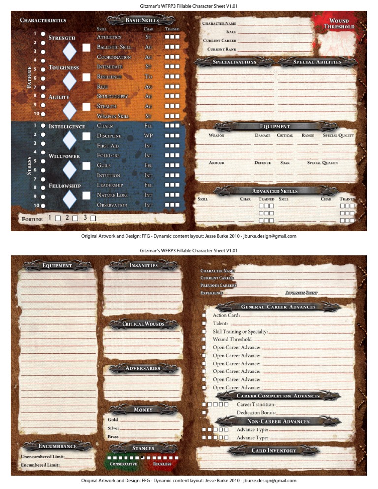 WFRP Fillable Character Sheet v1.01 | PDF
