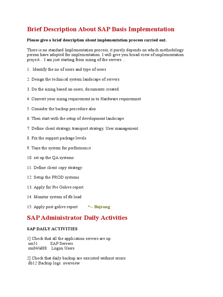 SAP Basis Implementation Guide | PDF | Backup | Databases