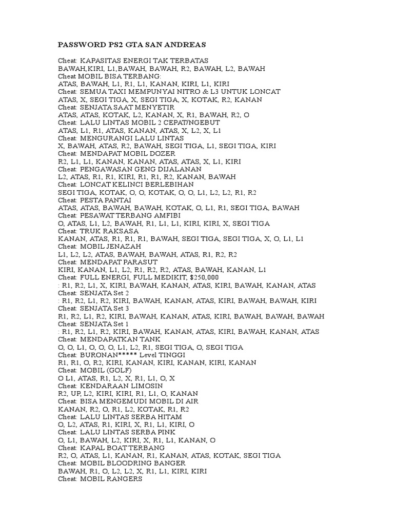 Password Ps2 Gta San Andreas | PDF