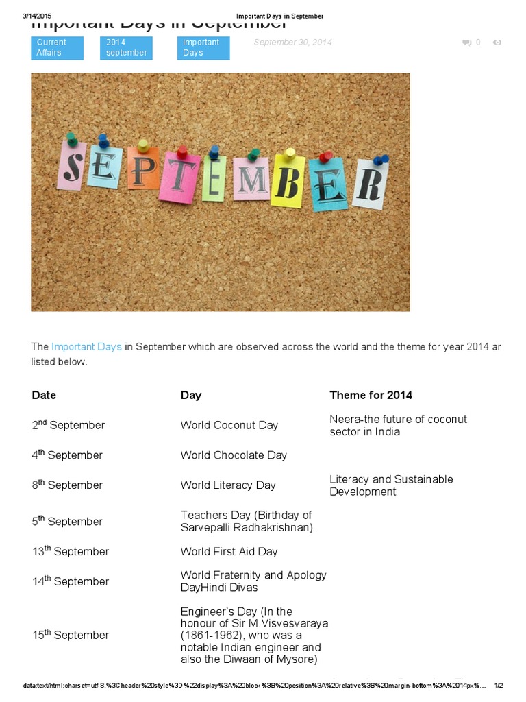 Important Days in September | PDF