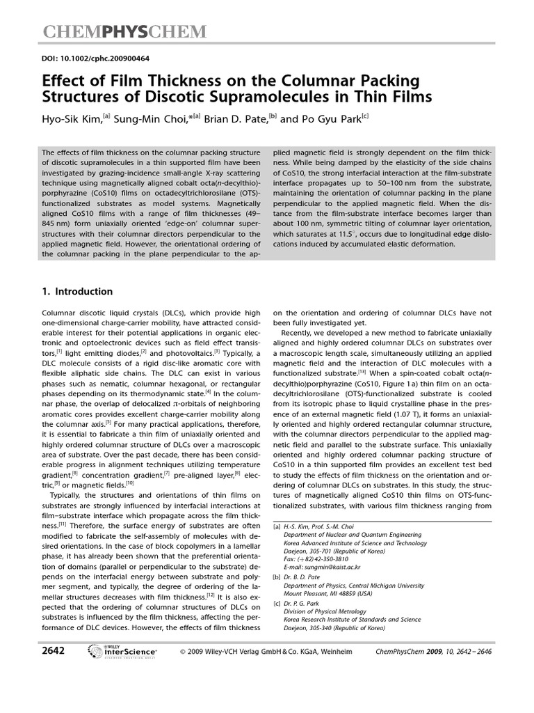 Effect of Film Thickness On The Columnar Packing Structures of Discotic ...