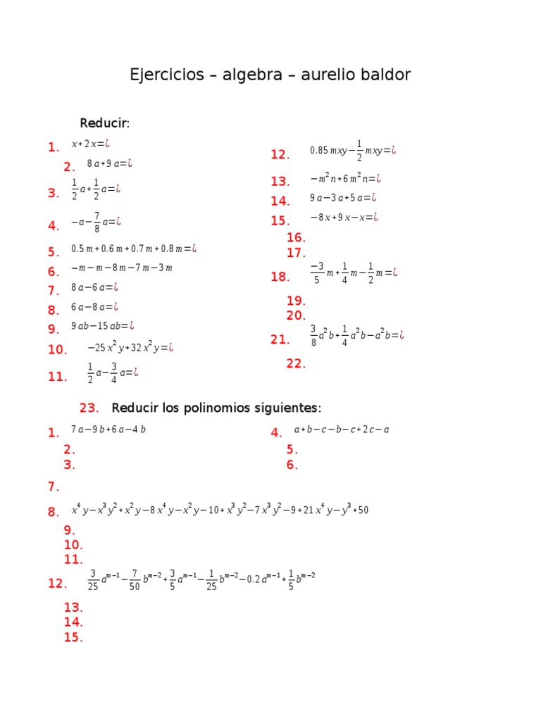 Ejercicios - Álgebra - Aurelio Baldor | PDF | Entero | Números