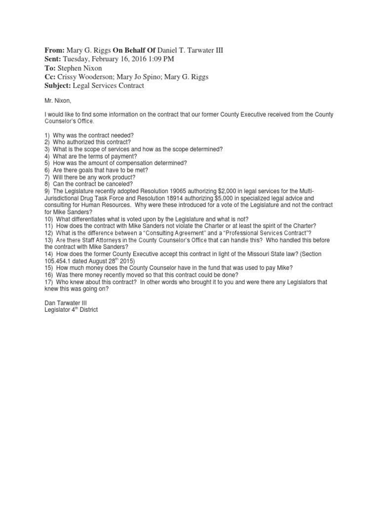 Inquiry on Legal Services Contract Details | PDF