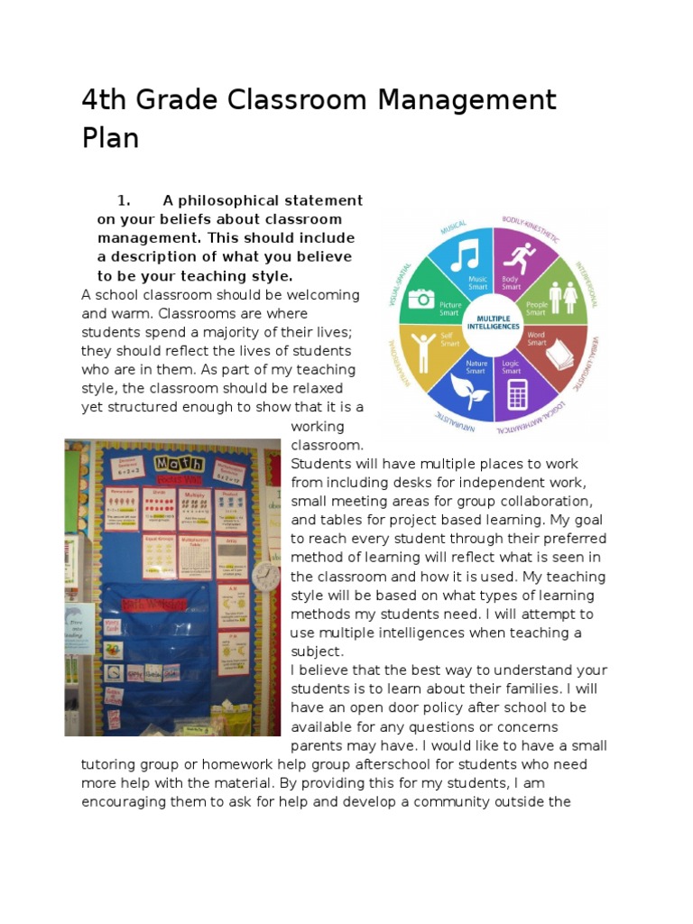 4th Grade Classroom Management Plan | PDF | Classroom | Homework