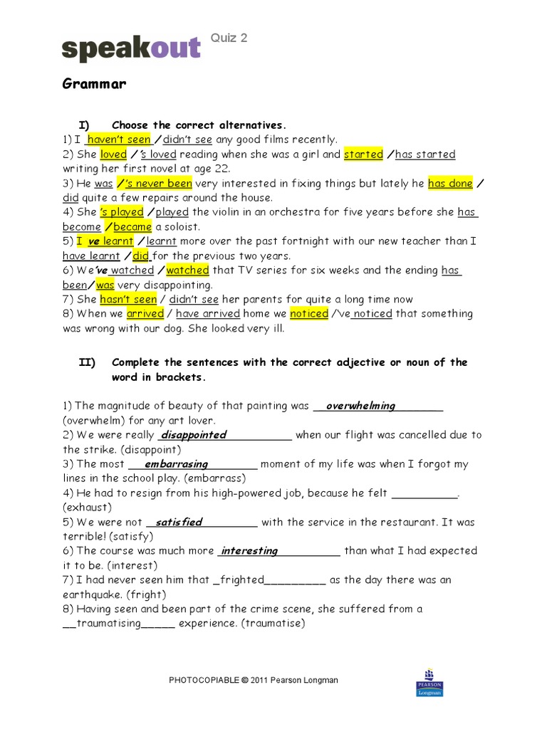 Grammar Quiz: Sentence Correction Exercises | PDF | Language Arts ...