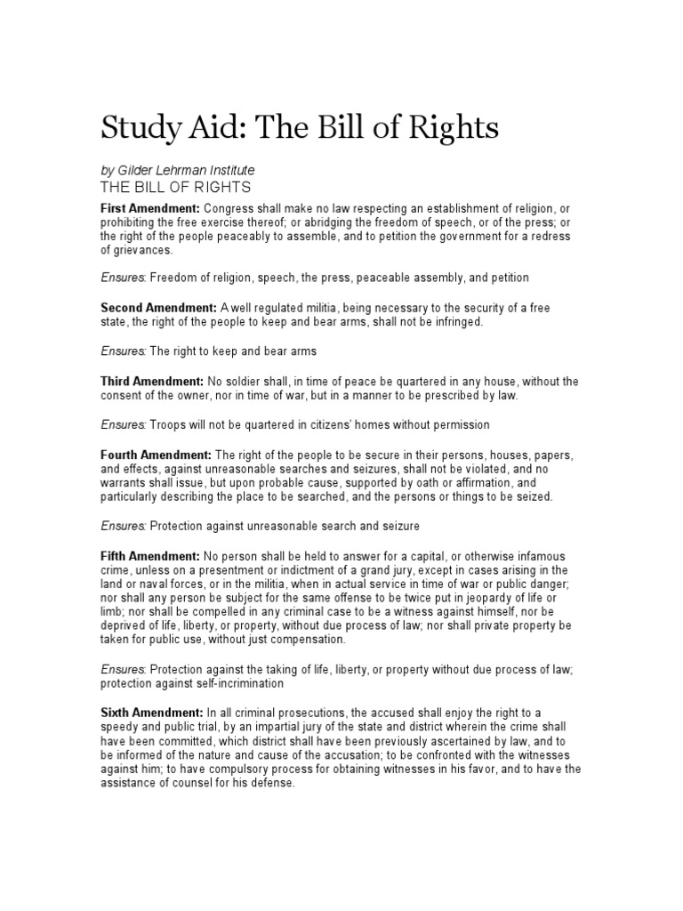 Study Aid: The Bill of Rights | PDF | Sixth Amendment To The United ...