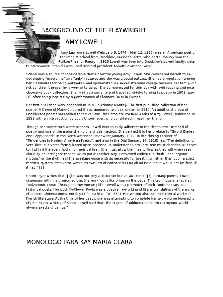 Background of The Playwright Amy Lowell | PDF | Narrative Forms ...